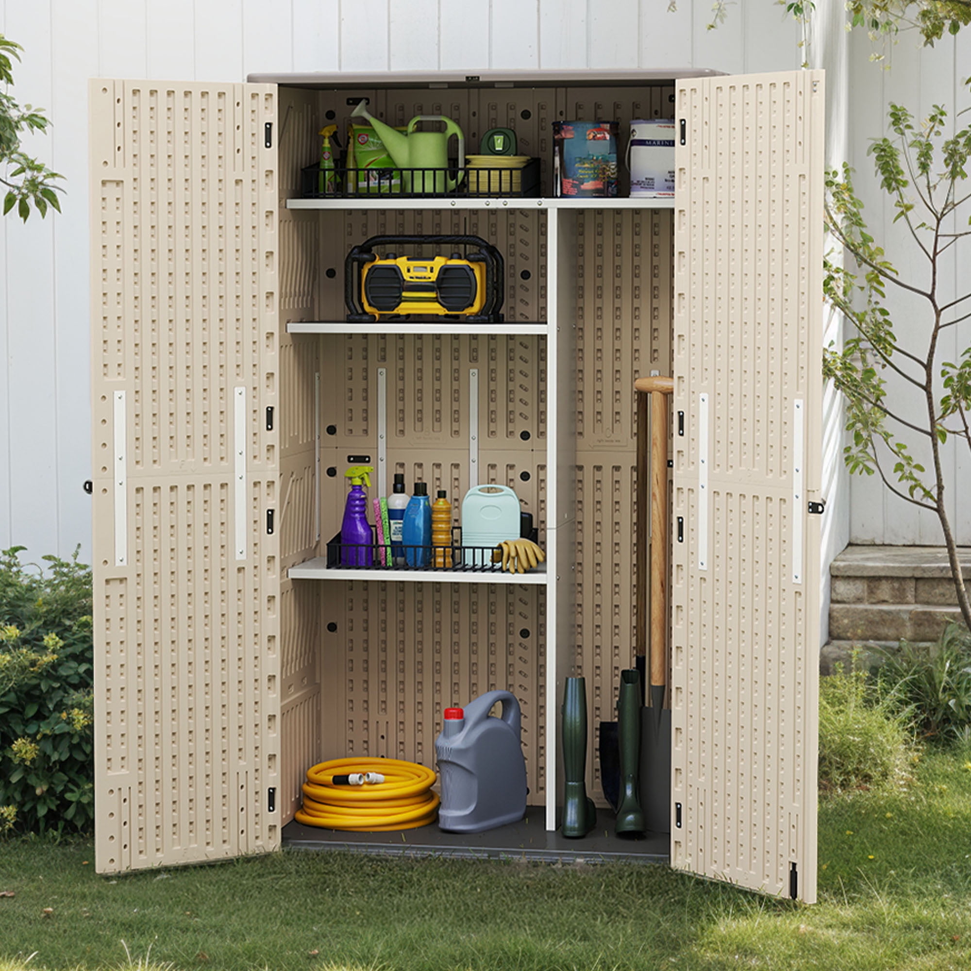 Dextrus Vertical Resin Outdoor Storage, 50 cubic feet w/ Shelving for ...