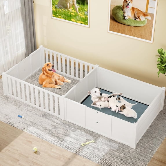 "Dextrus Dog Whelping Box, Wooden Playpen, 78"" L×39.4"" W, Double ...