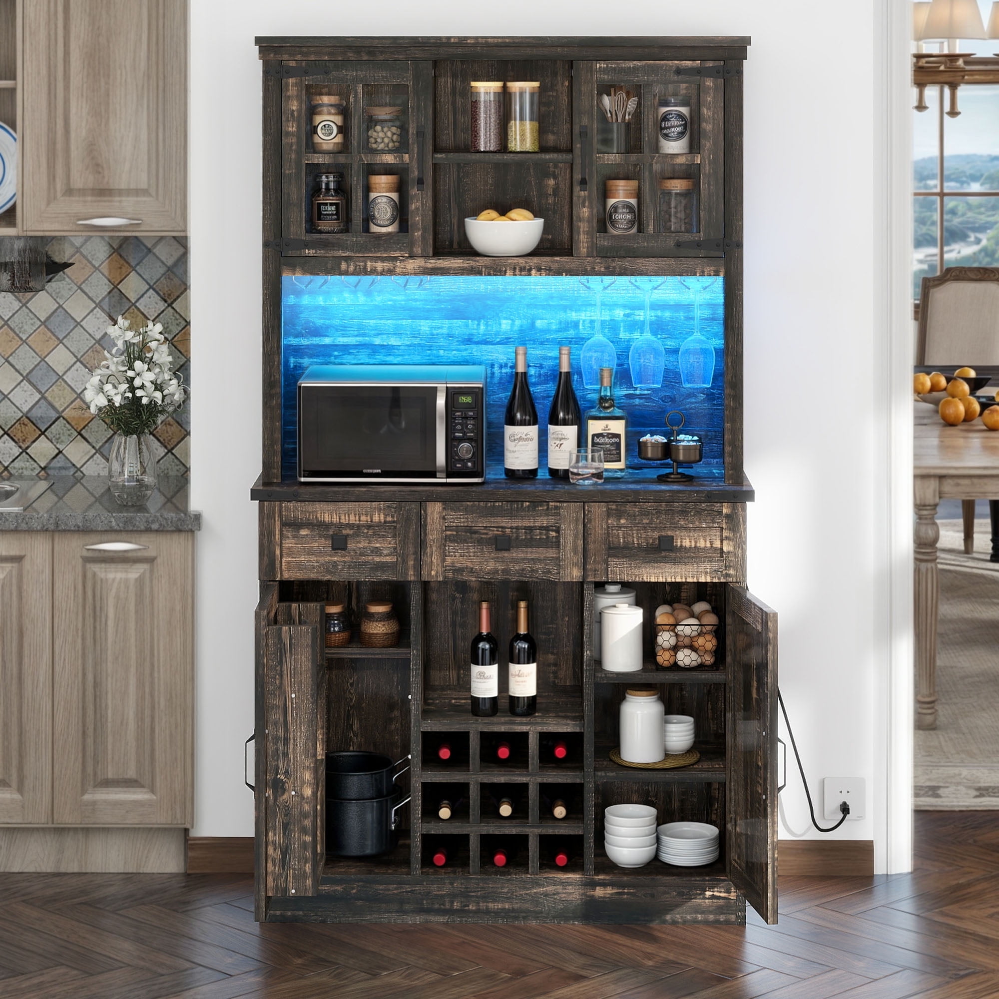 Dextrus Wine Cabinet with Power Outlets & LED Lights, Bar Buffet ...