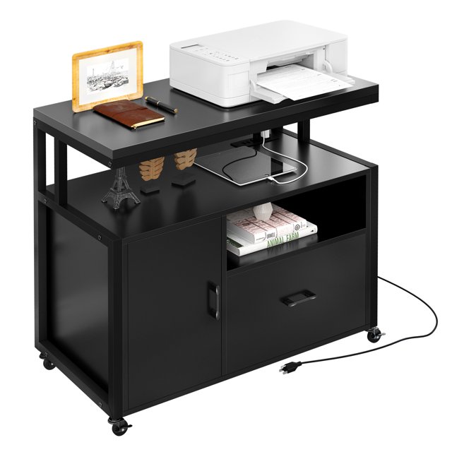 Dextrus Wood File Cabinet with Charging Station, Rolling Lateral Filing ...