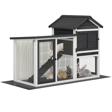 PawHut Large Wired Indoor/Outdoor Rabbit Hutch with Run, Waterproof ...