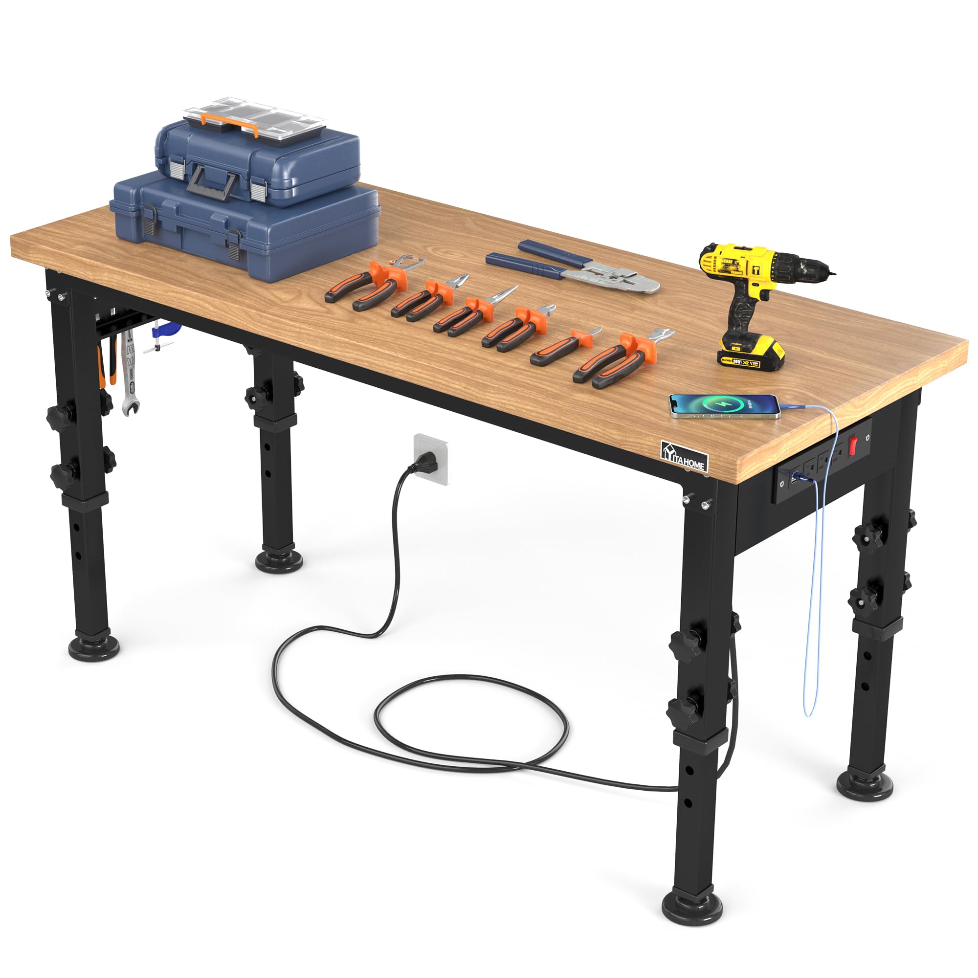 Dextrus Work Bench 48" L X 20" W Adjustable Workbench for Garage W ...