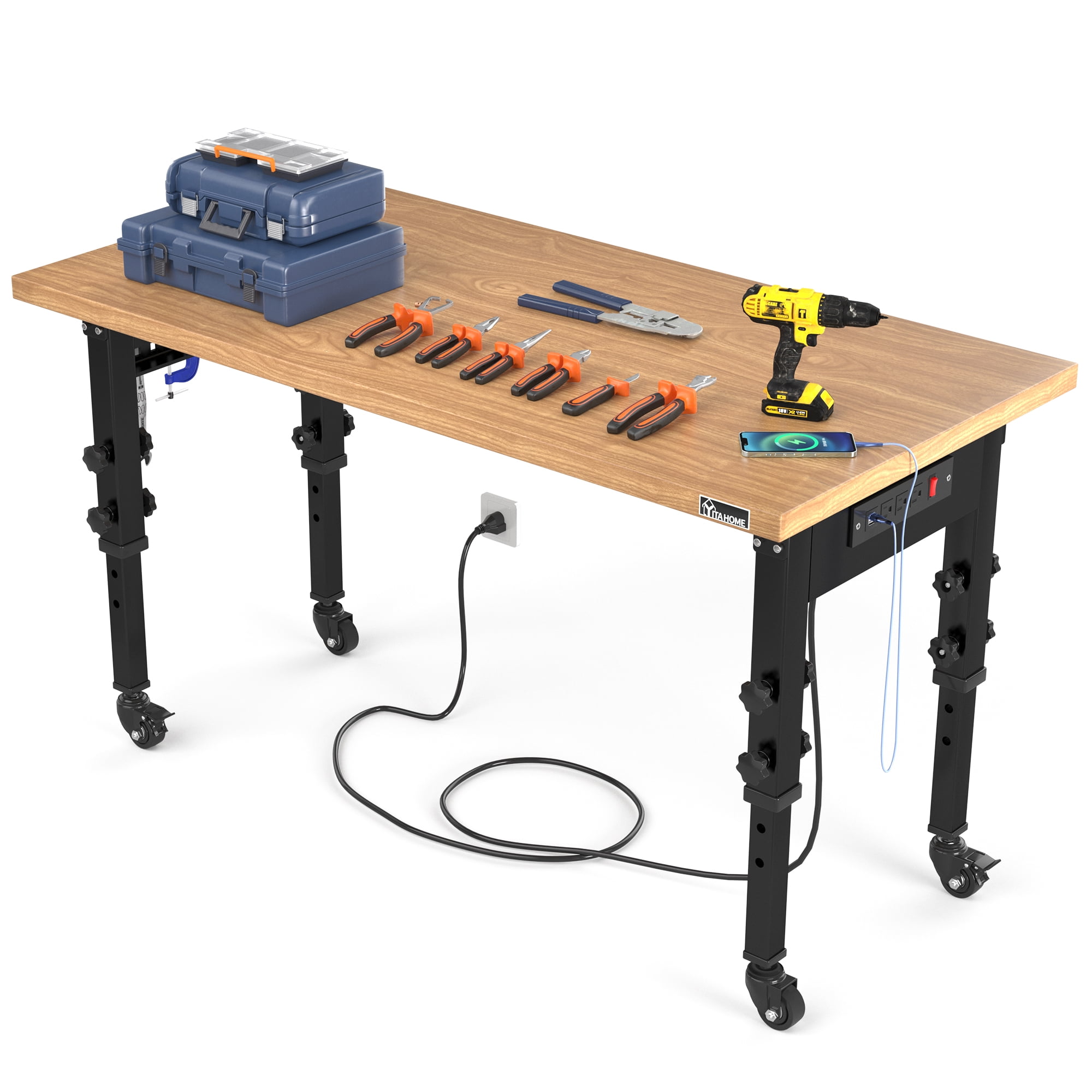 Dextrus Work Bench 48" L X 24" W Adjustable Workbench for Garage W ...