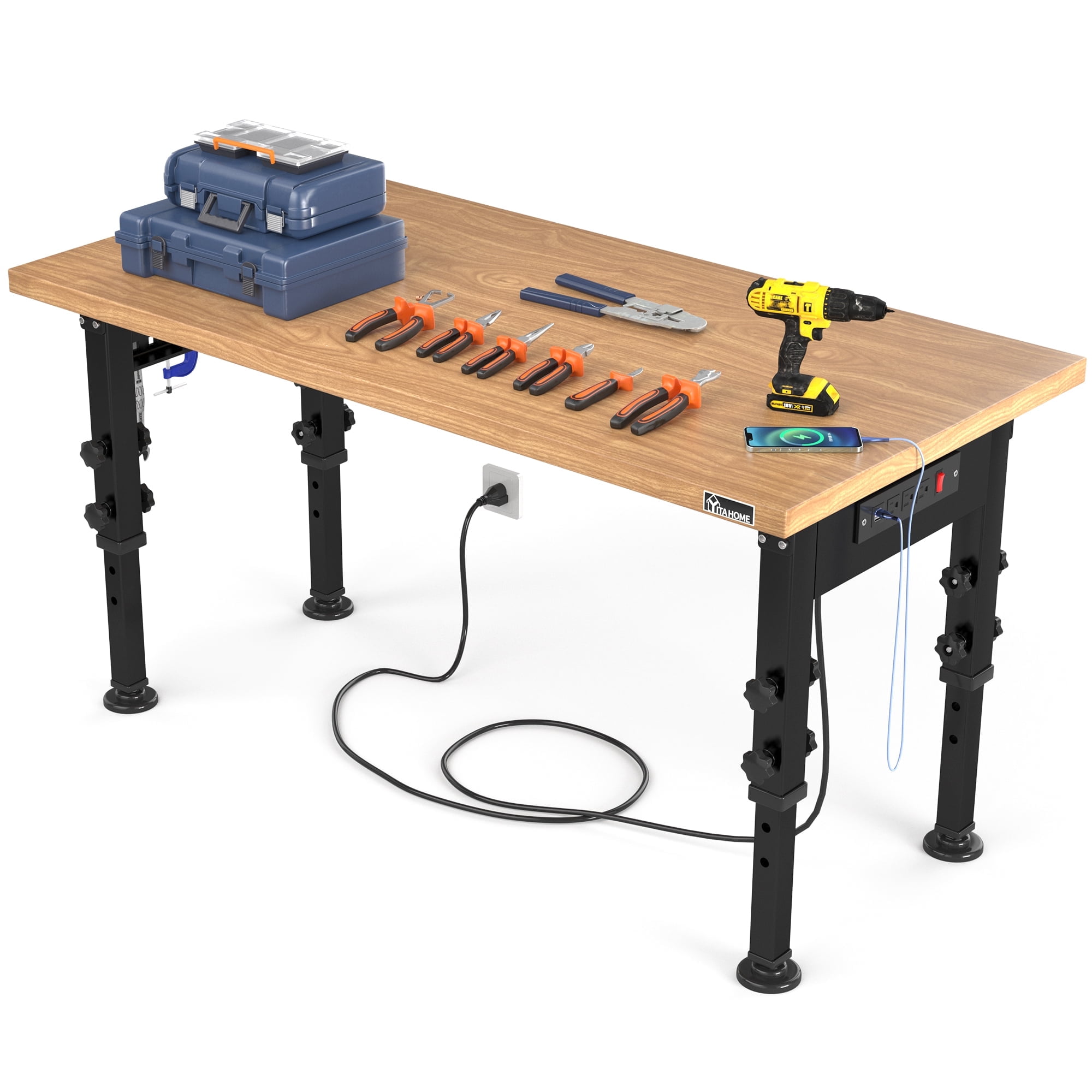 Dextrus Work Bench 48" L X 24" W Adjustable Workbench for Garage W ...