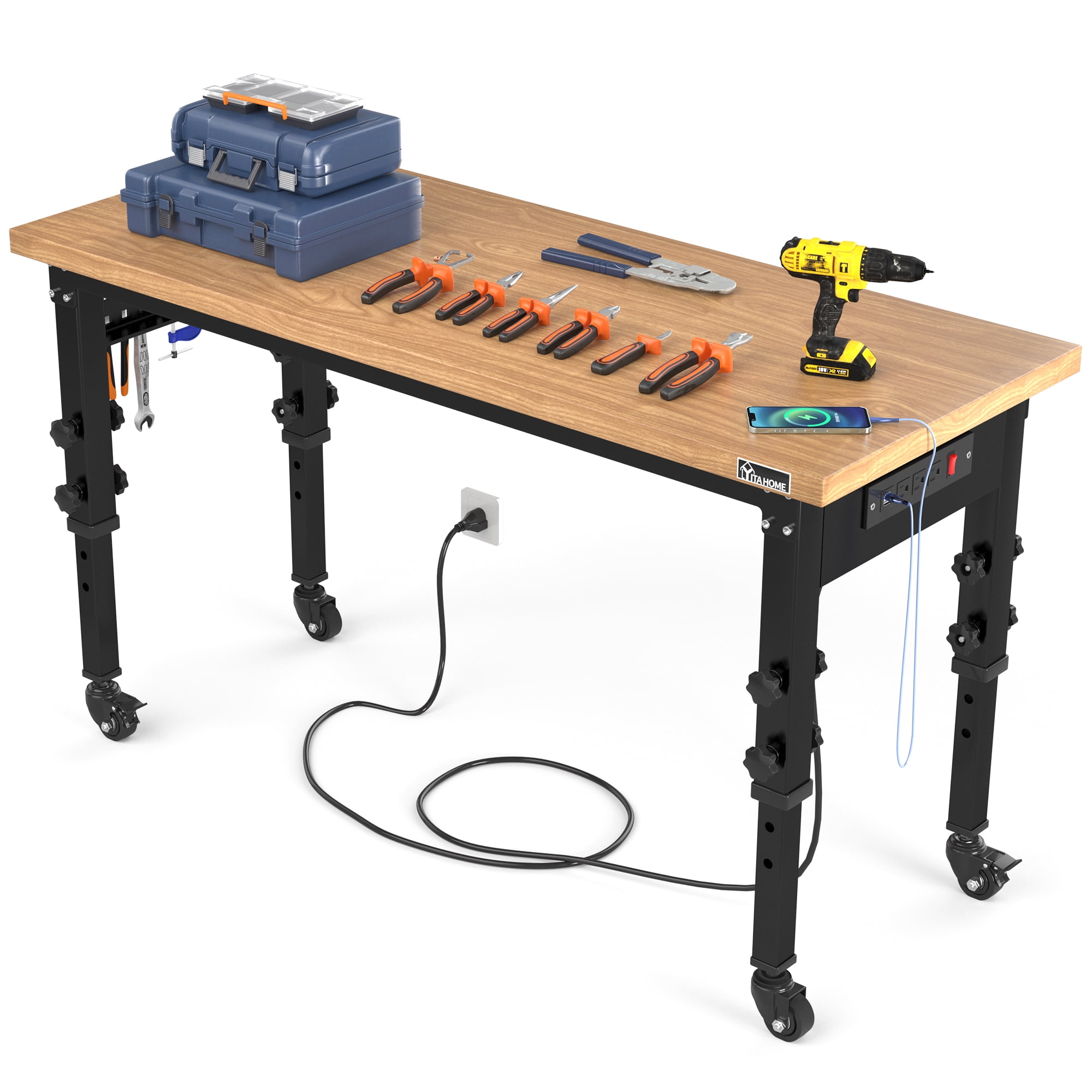 Dextrus Work Bench 48" L X 24" W Adjustable Workbench for Garage W ...
