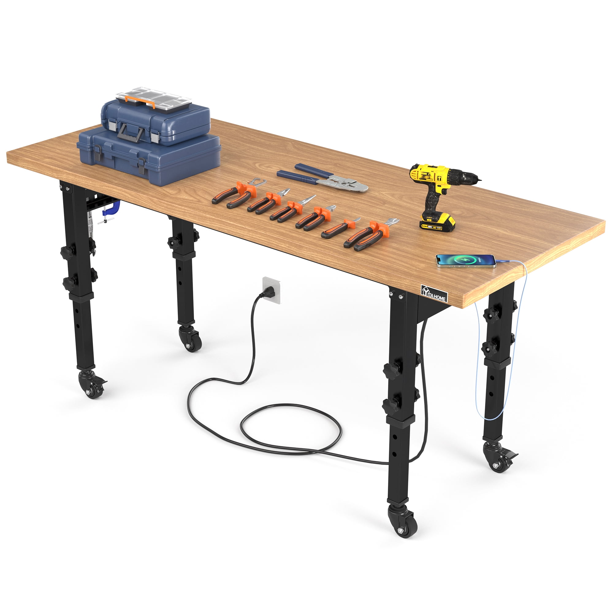 Dextrus Work Bench 60" L X 24" W Adjustable Workbench for Garage W ...