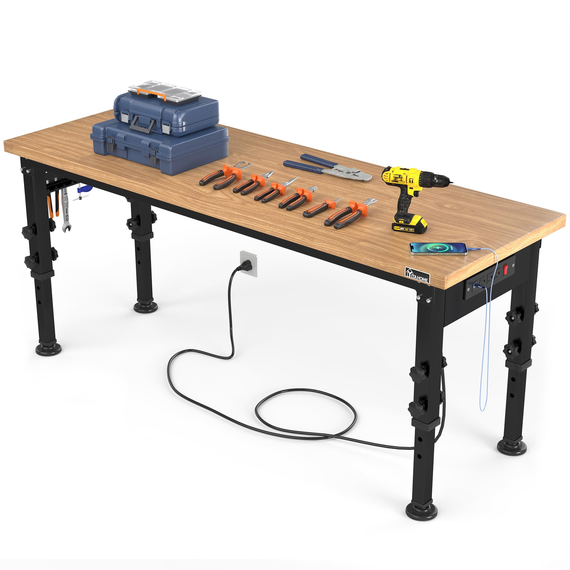 Dextrus Work Bench 72" L X 24" W Adjustable Workbench for Garage W ...