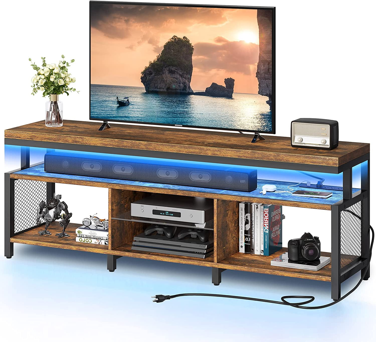 Dexturs LED TV Stands w/Power Outlets, Industrial TV Stand for 55/60/65 ...