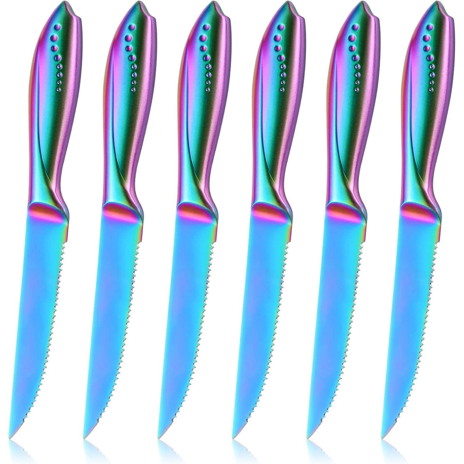 Dexusay Rainbow Serrated Steak Knife Set of 6, Razor Dexusay German ...