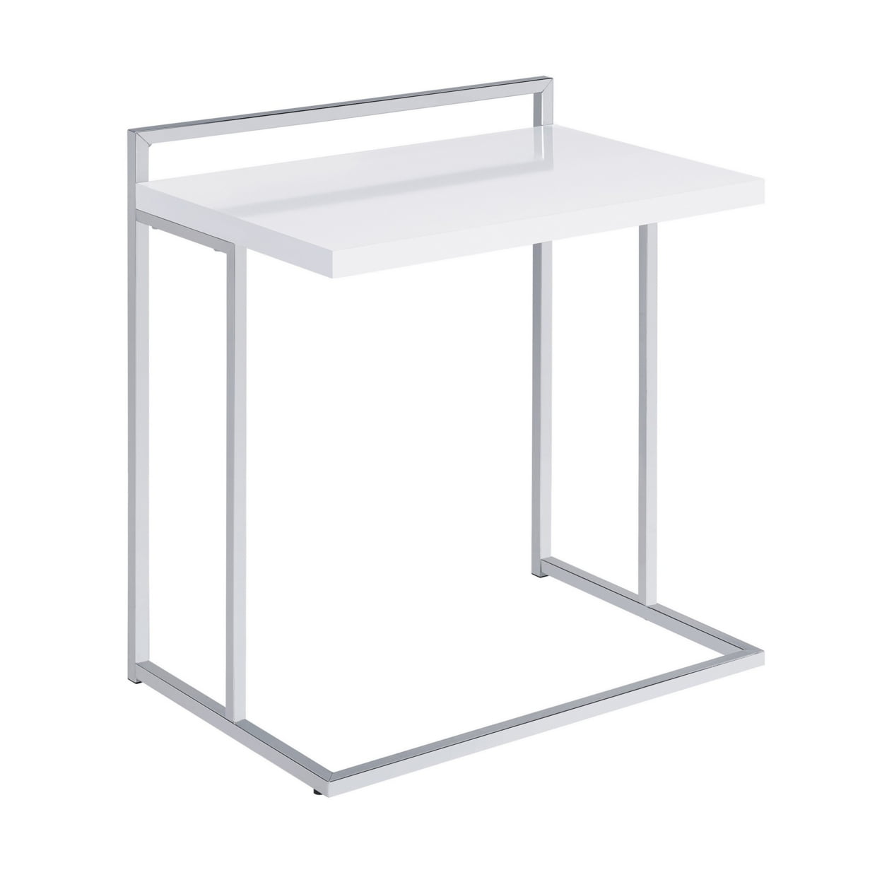 Dey 27 Inch Modern C Side Table, Gloss White Wood Top, Chrome Metal ...