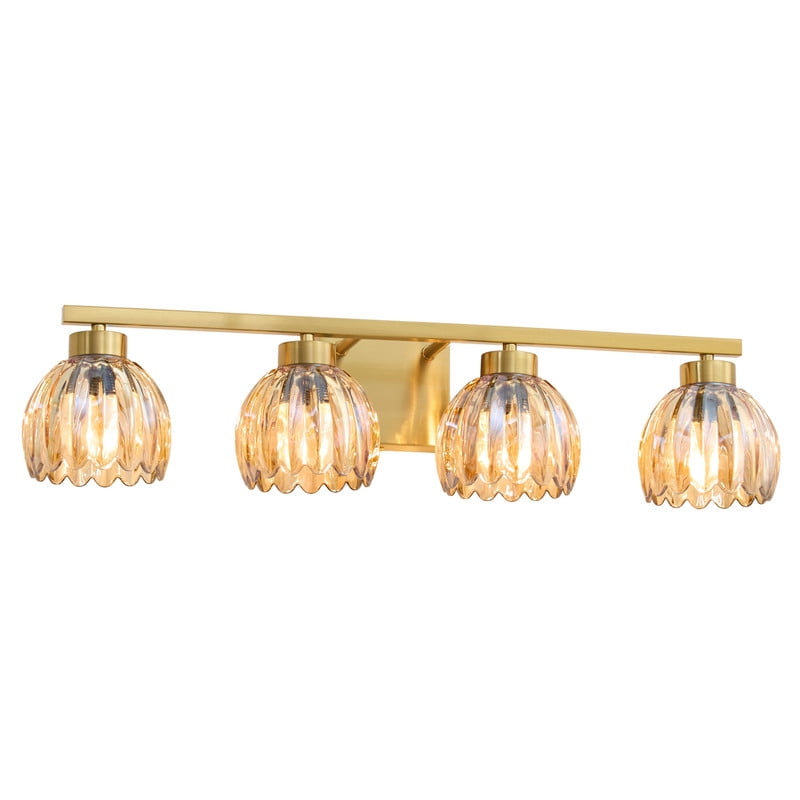 Deyidn 4-Light Modern Gold Vanity Light with Amber Glass Shades, 26.2 ...