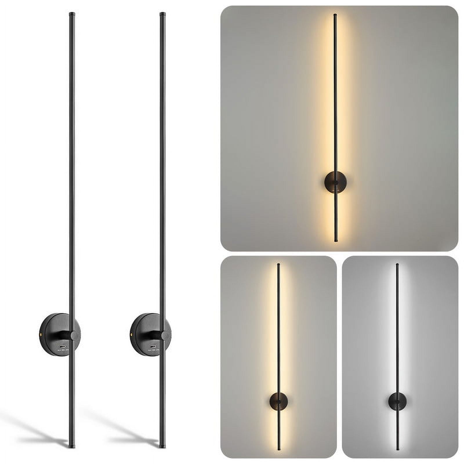 Deyidn Modern Wall Sconce Set of Two, 3000K-5000K Dimmable Hardwired ...