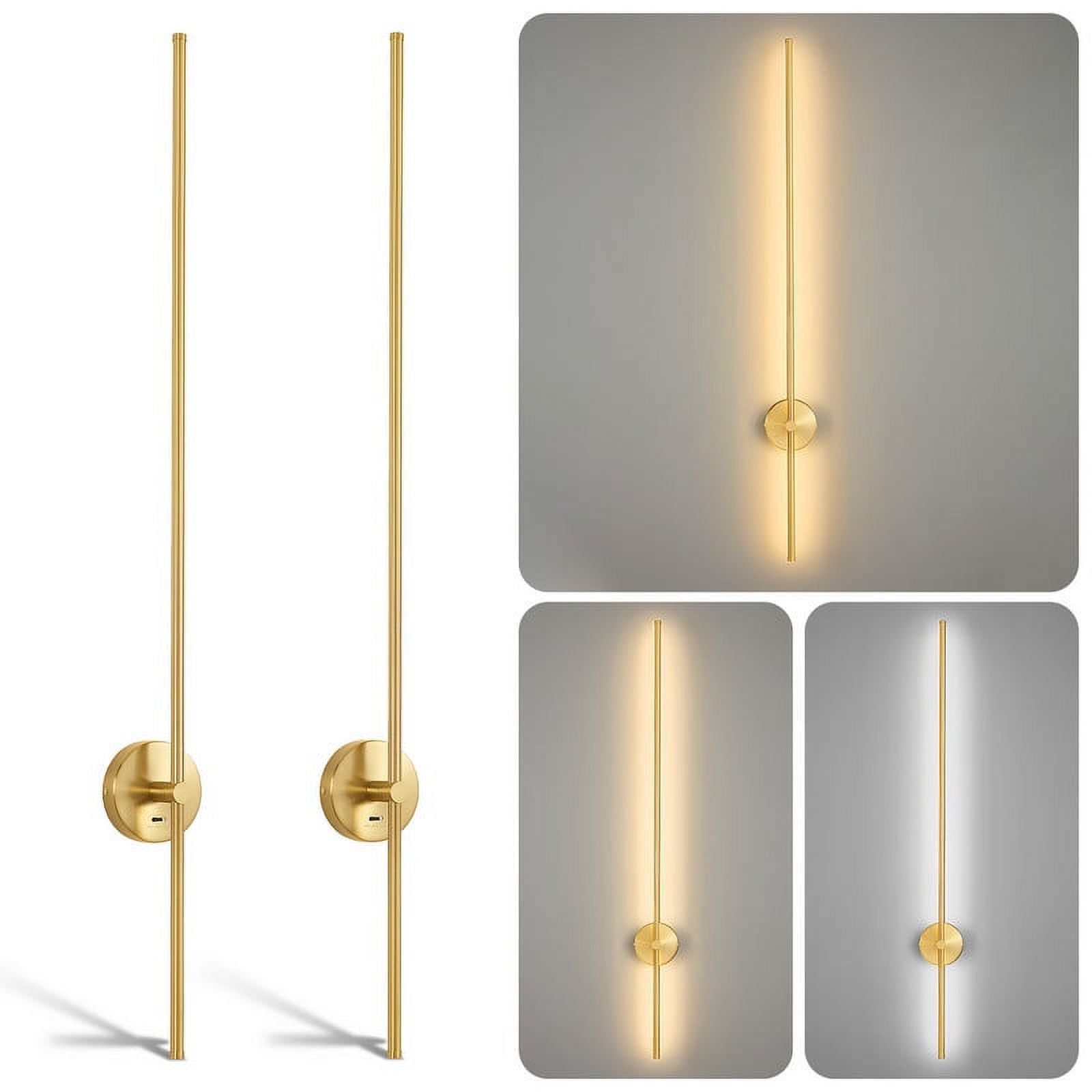 Deyidn Modern Wall Sconce Set of Two, 3000K-5000K Dimmable Hardwired Gold Led Wall Sconce with ...