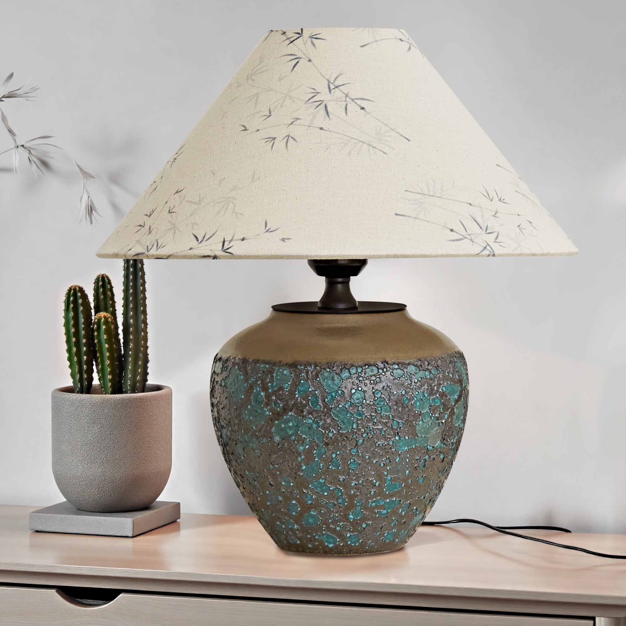 Deyidn Vintage Ceramic Table Lamp with Embossed Detail & Linen Shade ...