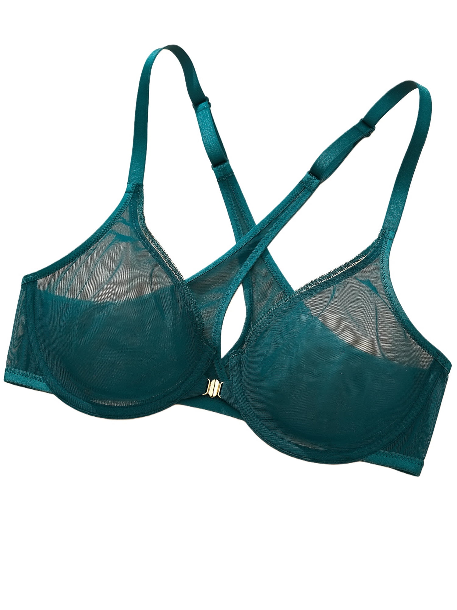 Deyllo Women Posture Front Closure Bras Green Sheer Mesh Plus Size ...
