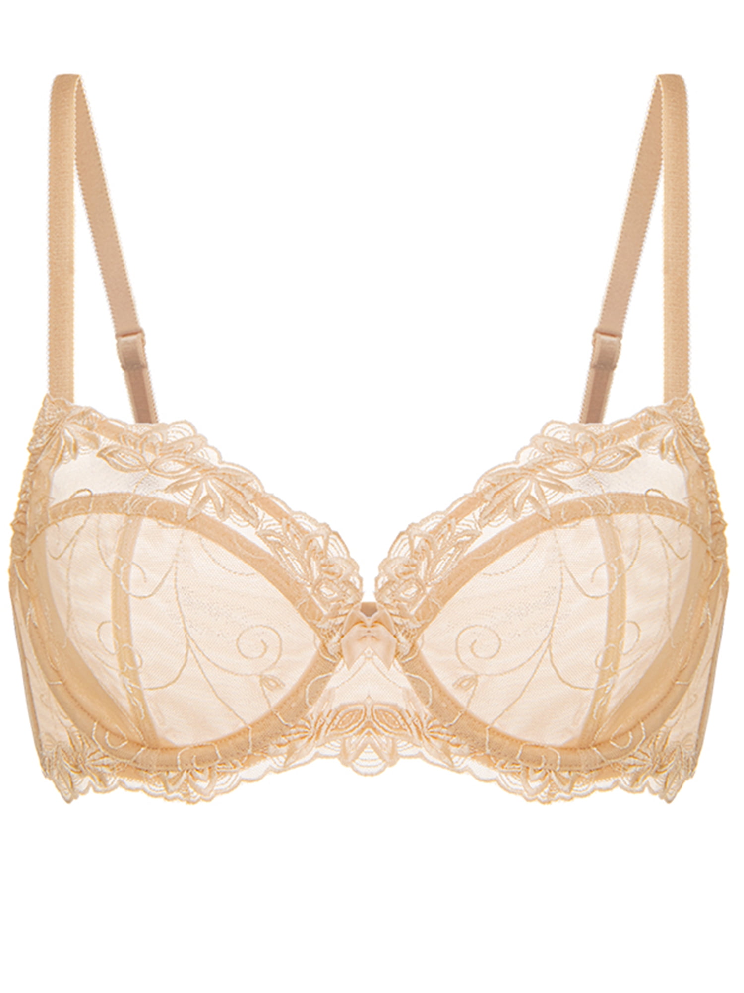 Deyllo Women's Lace Bra Non Padded Full Cup Underwire Push up See ...
