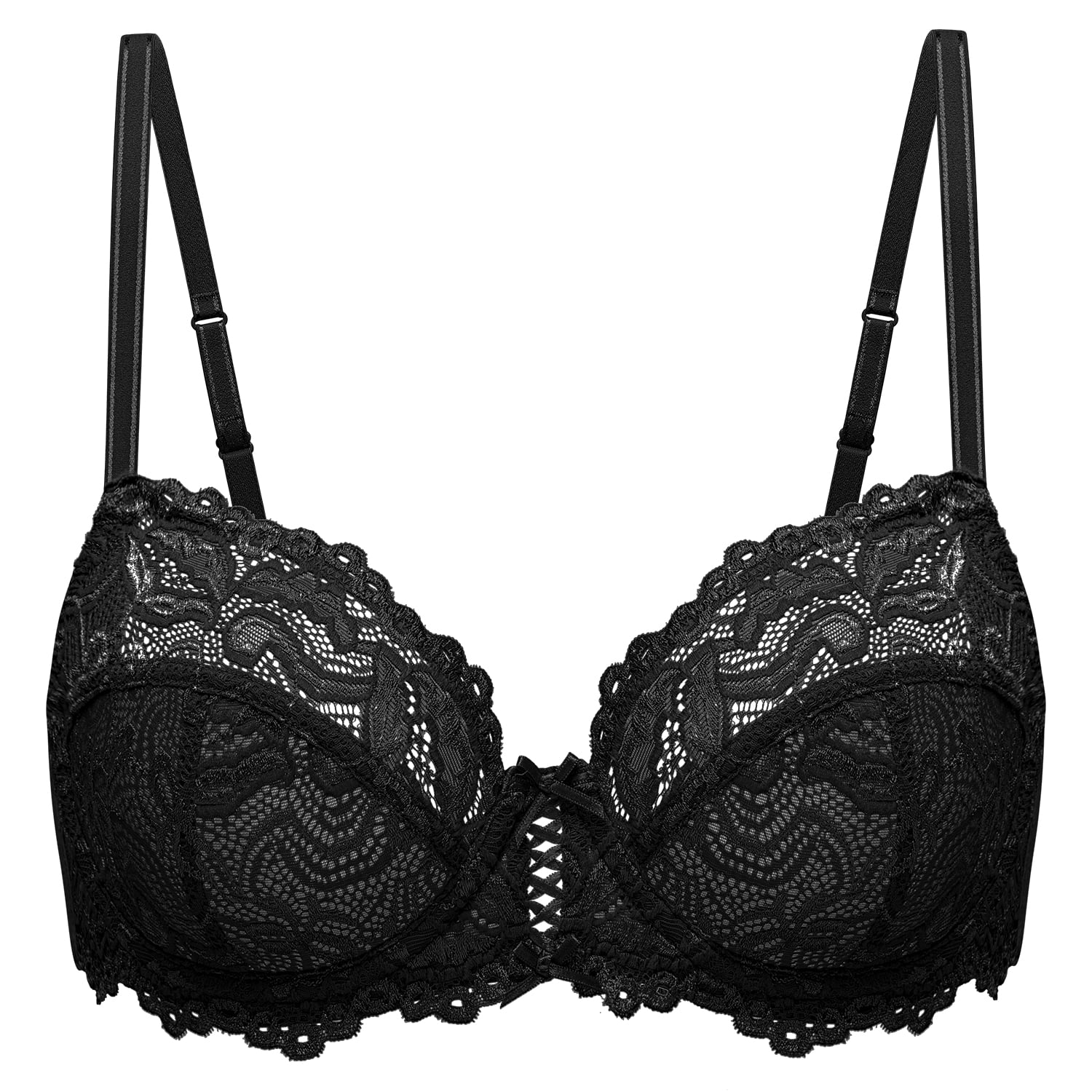 Deyllo Womens Non Padded Sheer Lace Bra Unlined Plus Size Underwire Push Up See Though Bra