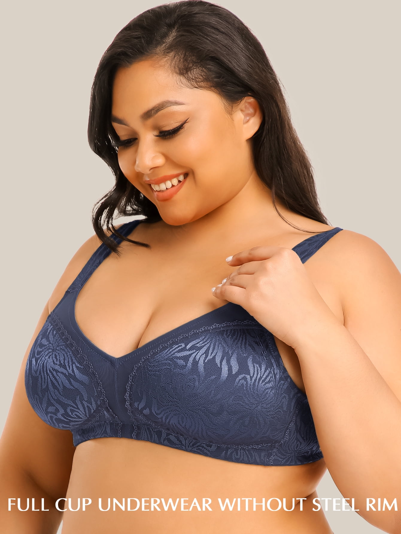 Deyllo Women's Non Padded Wireless Bras Plus Size Full Coverage Minimizer Bra, Blue 40H ...