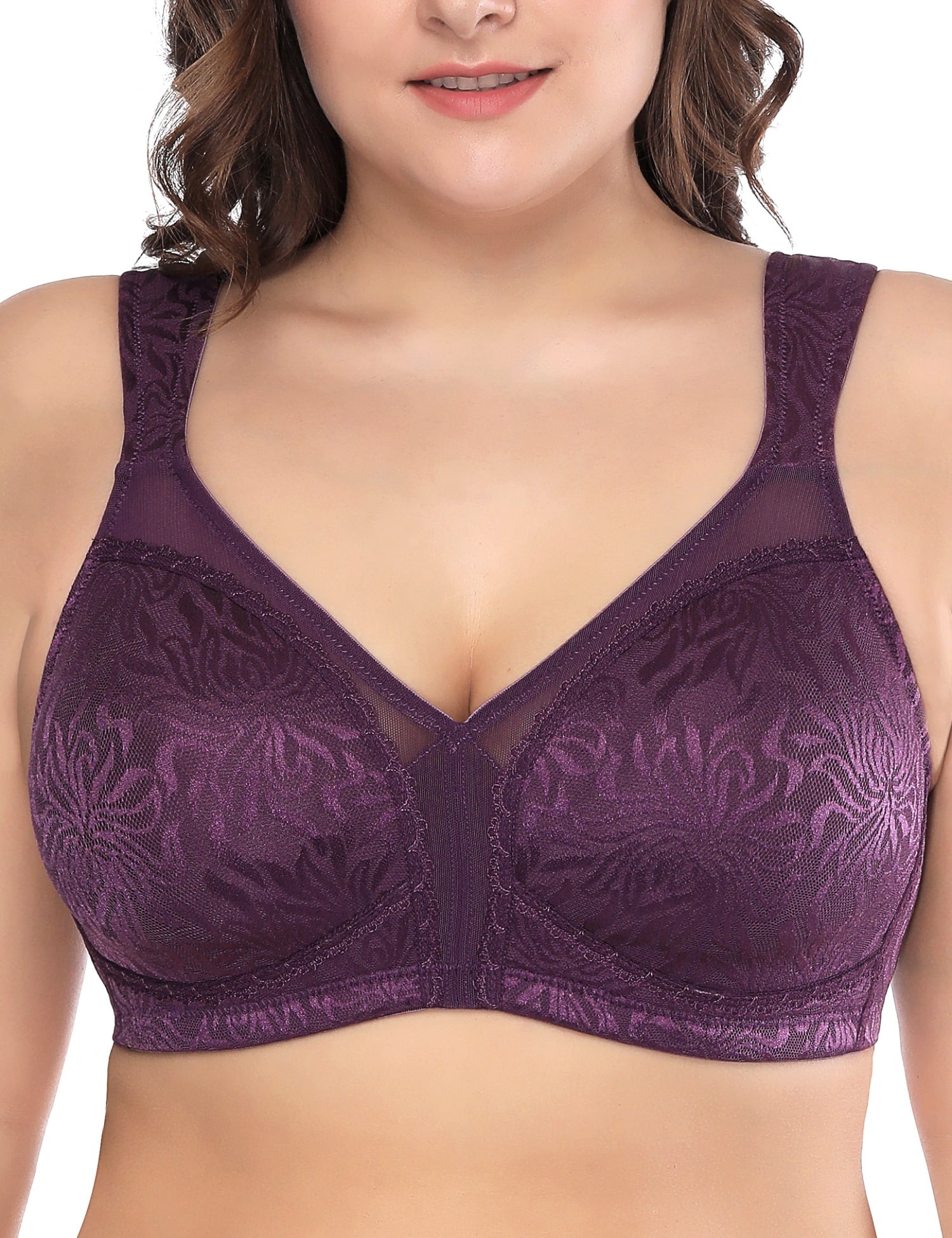 Deyllo Women's Non Padded Wireless Plus Size Full Coverage Minimizer Bra, Purple 36DDD - Walmart.com