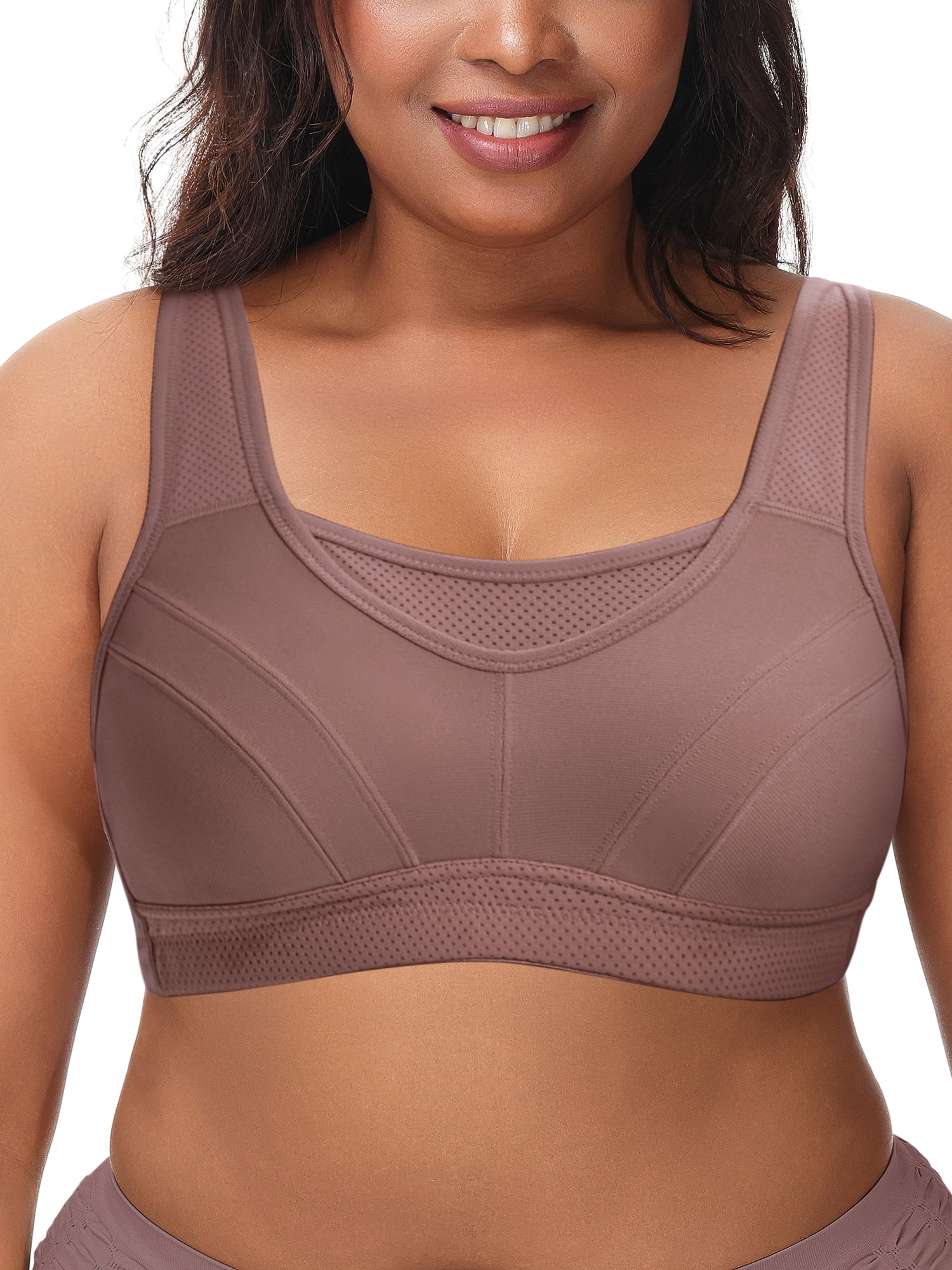 Deyllo Women's Sports Bras Plus Size High Impact Full Support Non-padded Wireless Workout ...