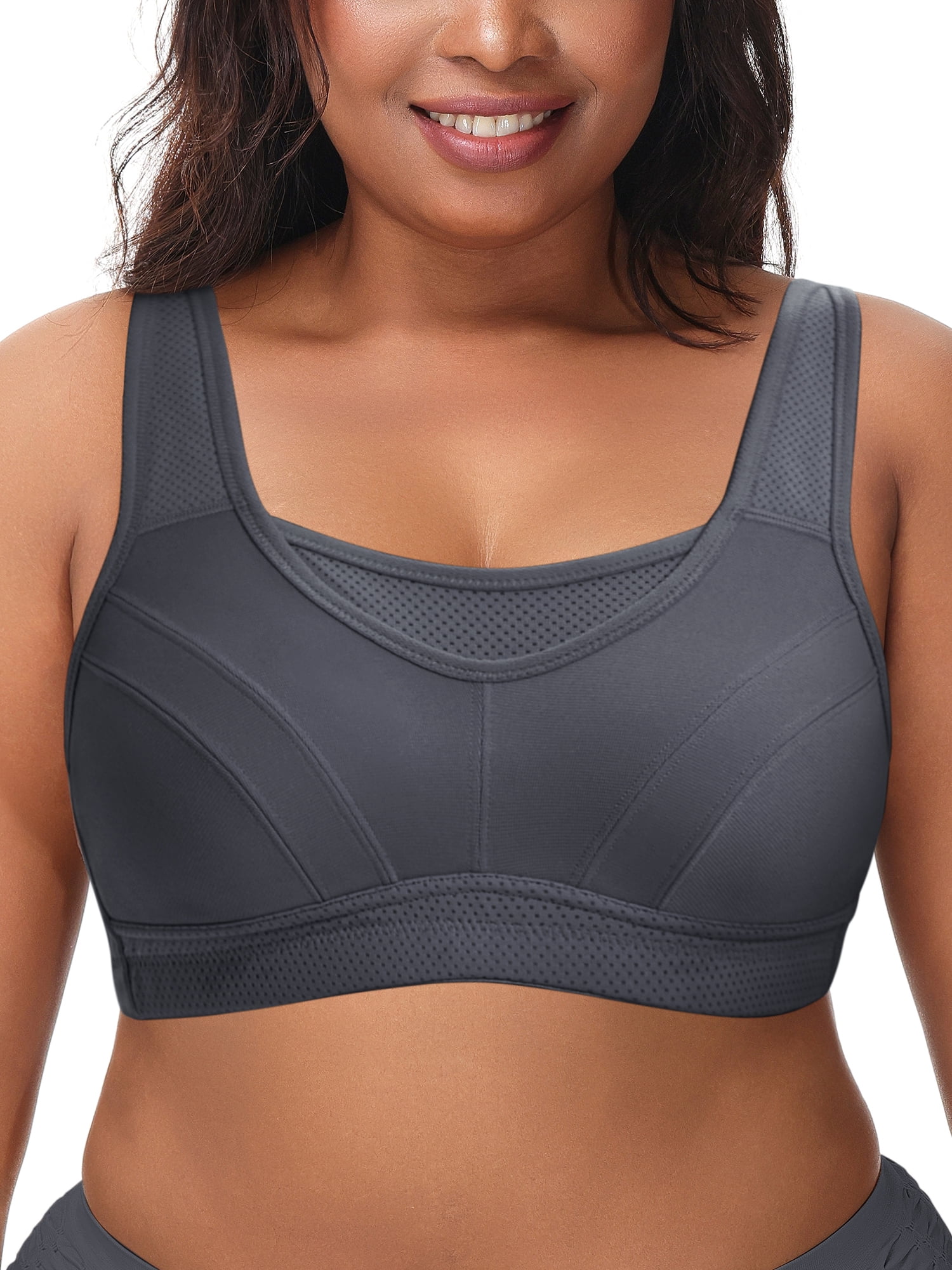 Deyllo Women's Sports Bras Plus Size High Impact Full Support Wireless Workout Running Exercise ...