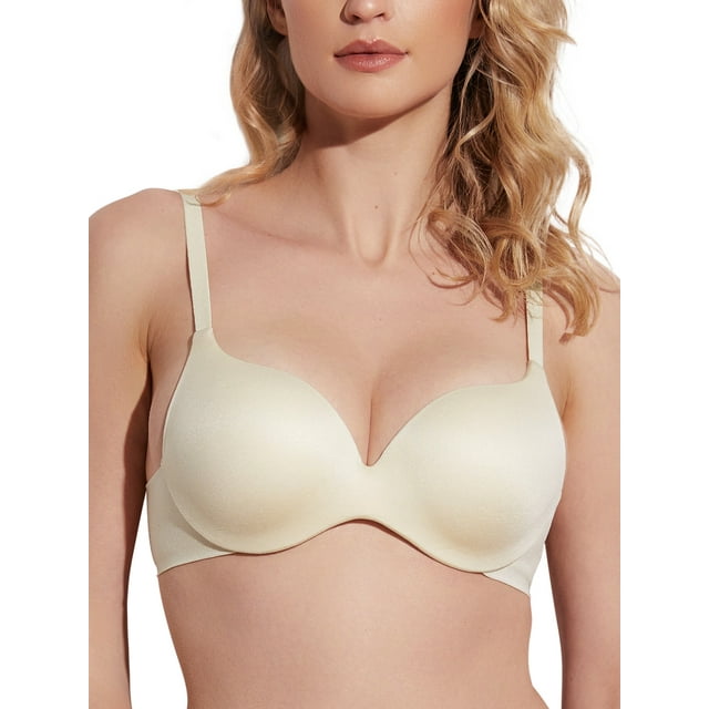 Deyllo Women's Push Up Bra Underwire Full Coverage Padded Seamless Multiway T Shirt Bra, Beige ...