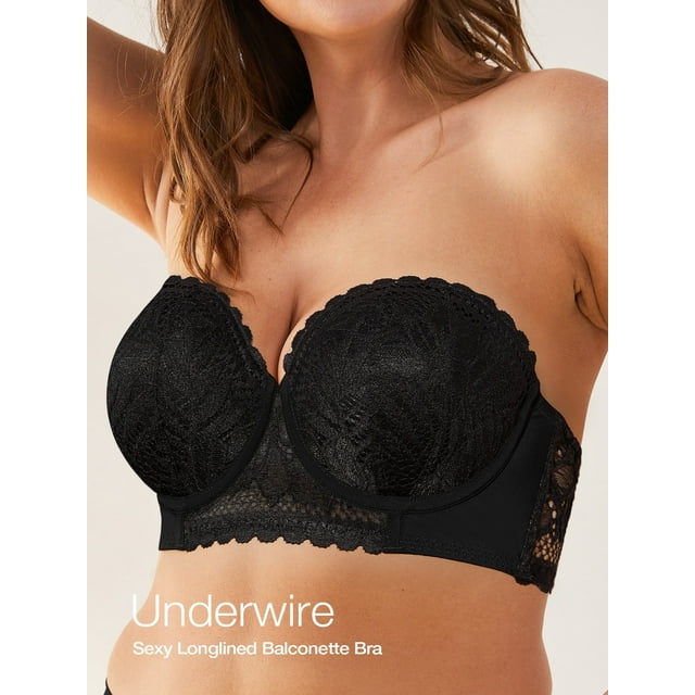 Deyllo Womens Push Up Strapless Bra Plus Size Lace Underwire Full