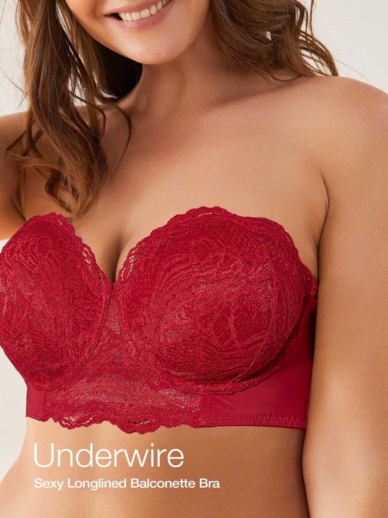 Deyllo Womens Push Up Strapless Bra Plus Size Lace Underwire Full
