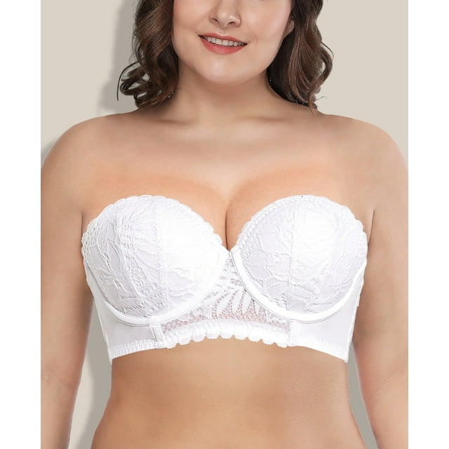 Deyllo Womens Push Up Strapless Bra Plus Size Lace Underwire Full