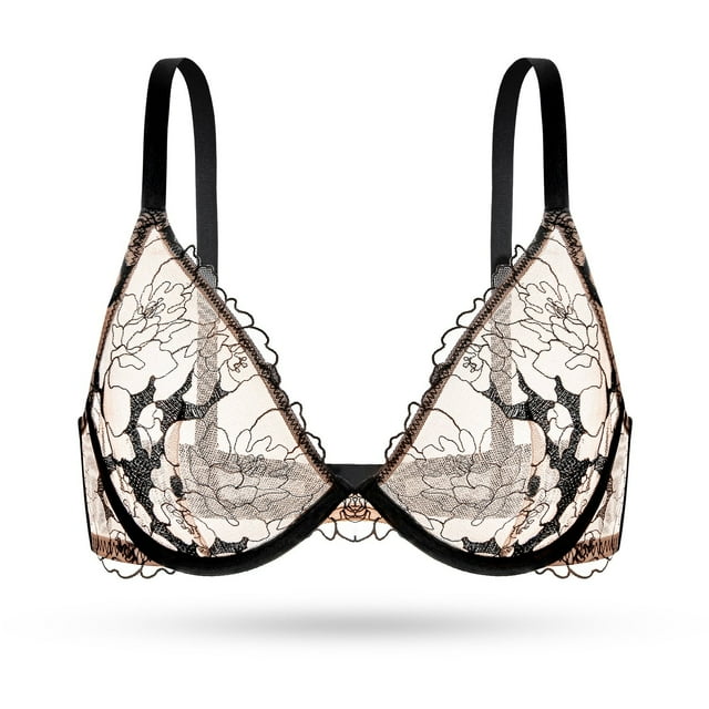 Deyllo Women's Sexy Lace Balconette Bra See Through Demi Unlined Bras ...