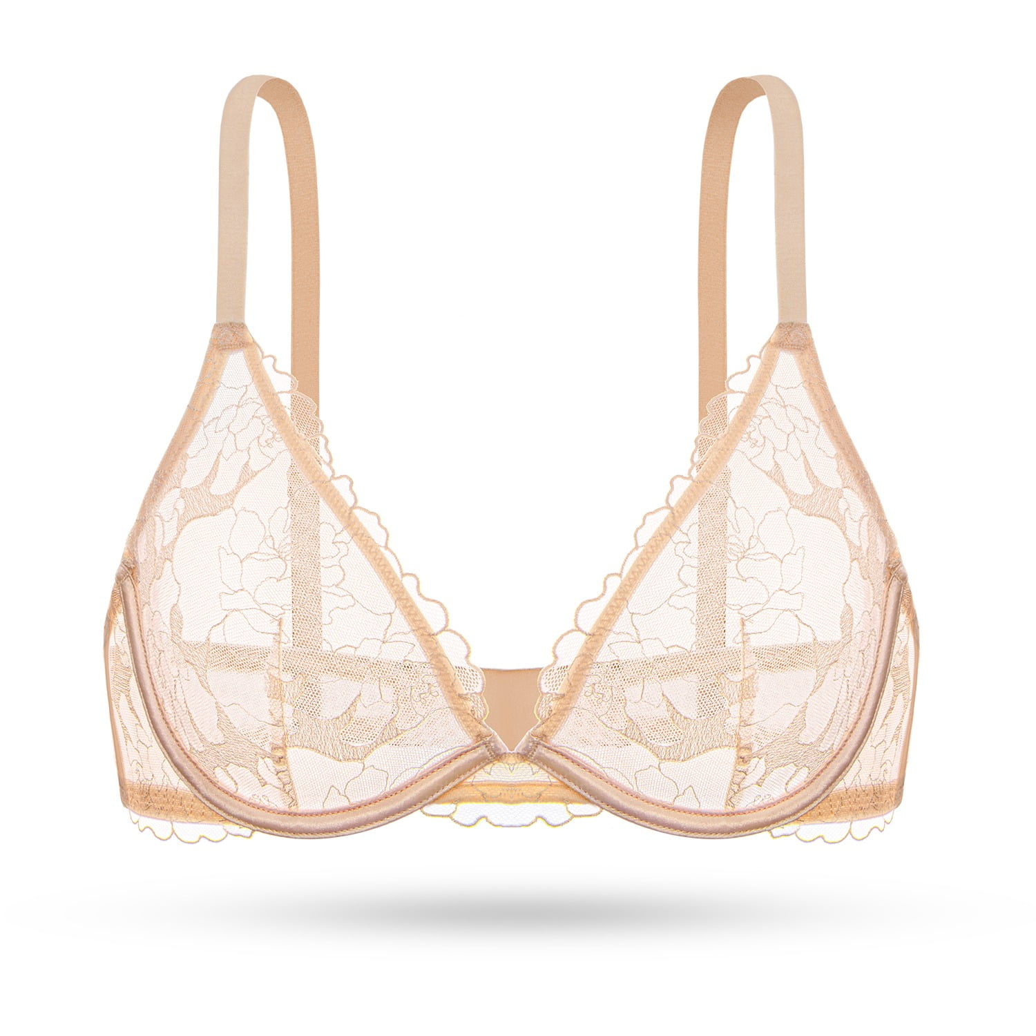Deyllo Womens Sexy Lace Balconette Bra See Through Demi Unlined Bras Mesh Sheer Underwire Bra