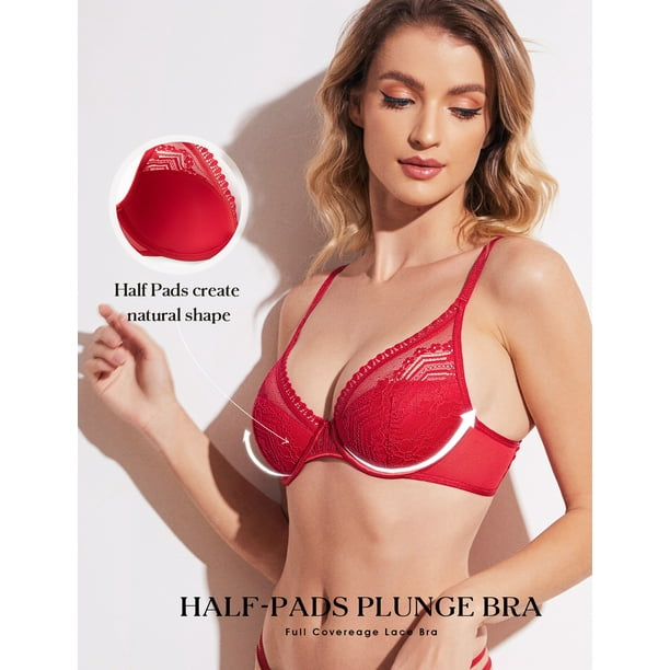 Deyllo Womens Sexy Lace Push Up Bra Padded Floral Contour Underwire