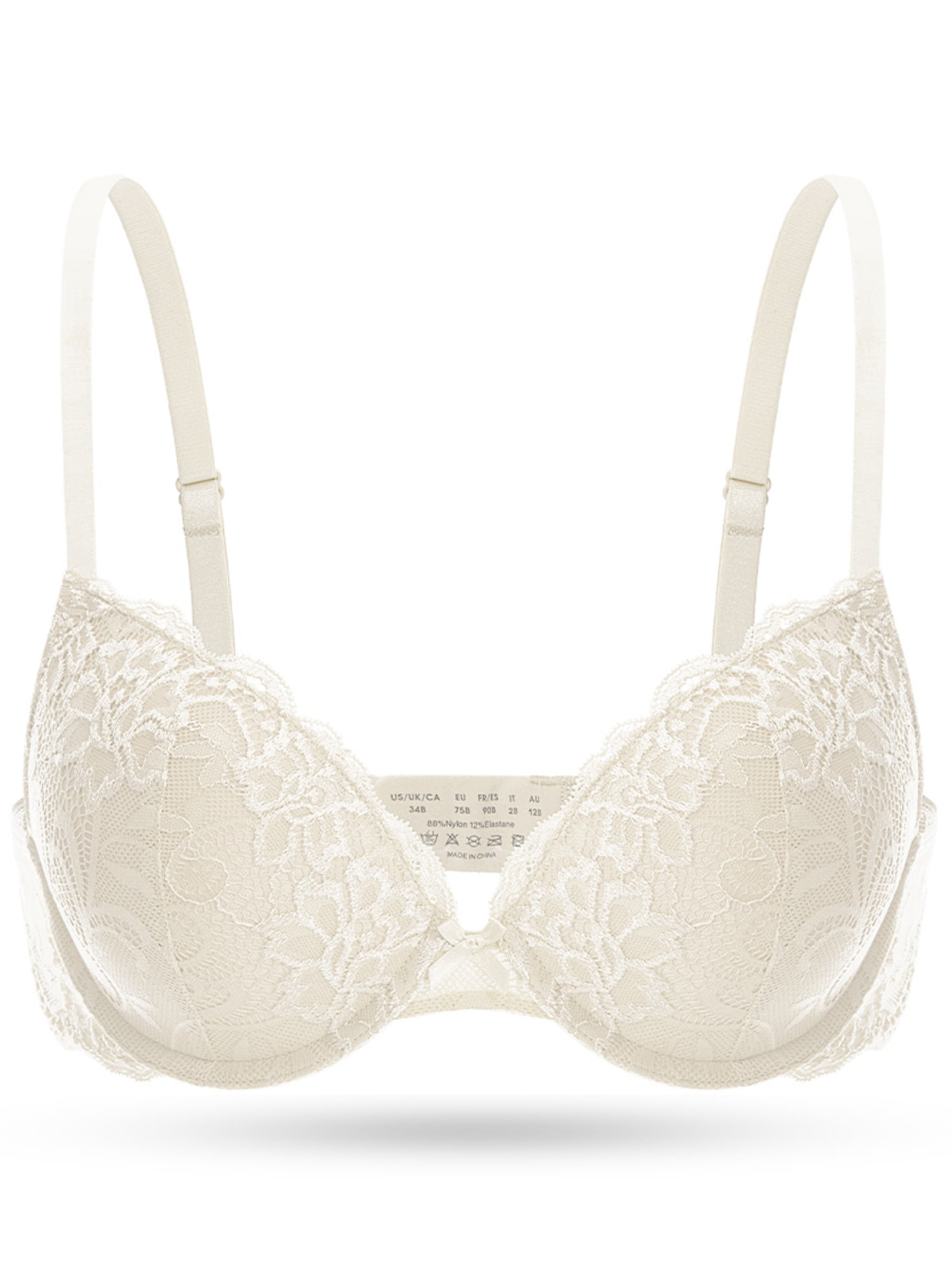 Deyllo Women's Lace Push Up Padded Plunge Add Cups Underwire Lift Up ...
