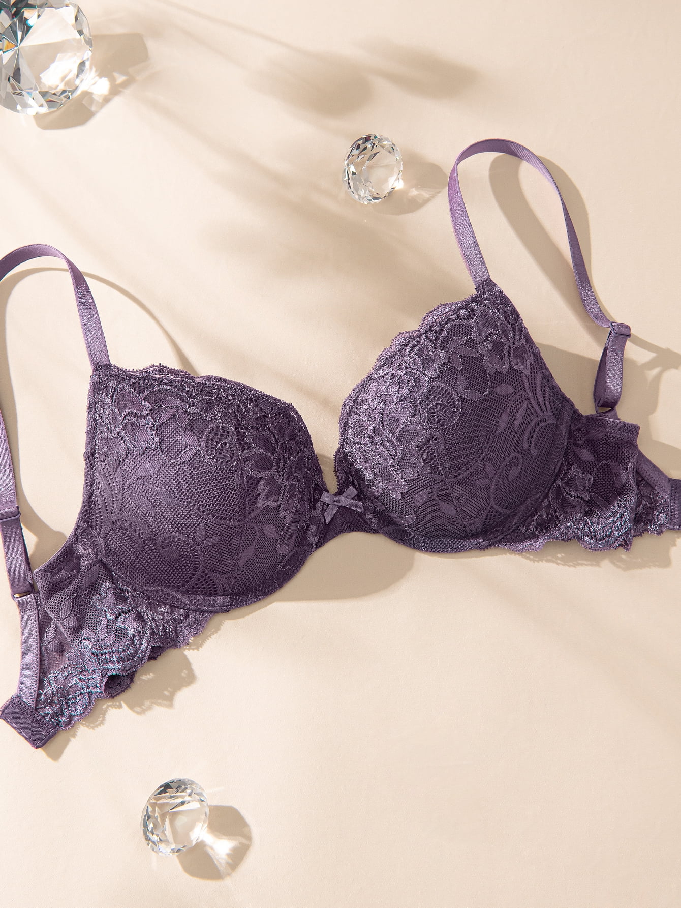 Deyllo Women's Lace Push Up Padded Plunge Add Cups Underwire Lift Up Bra, Purple 38A - Walmart.com