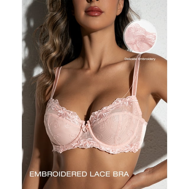 Deyllo Women's Sheer Lace Non Padded Full Cup Underwire Plus Size Bra, Pink 38G - Walmart.com