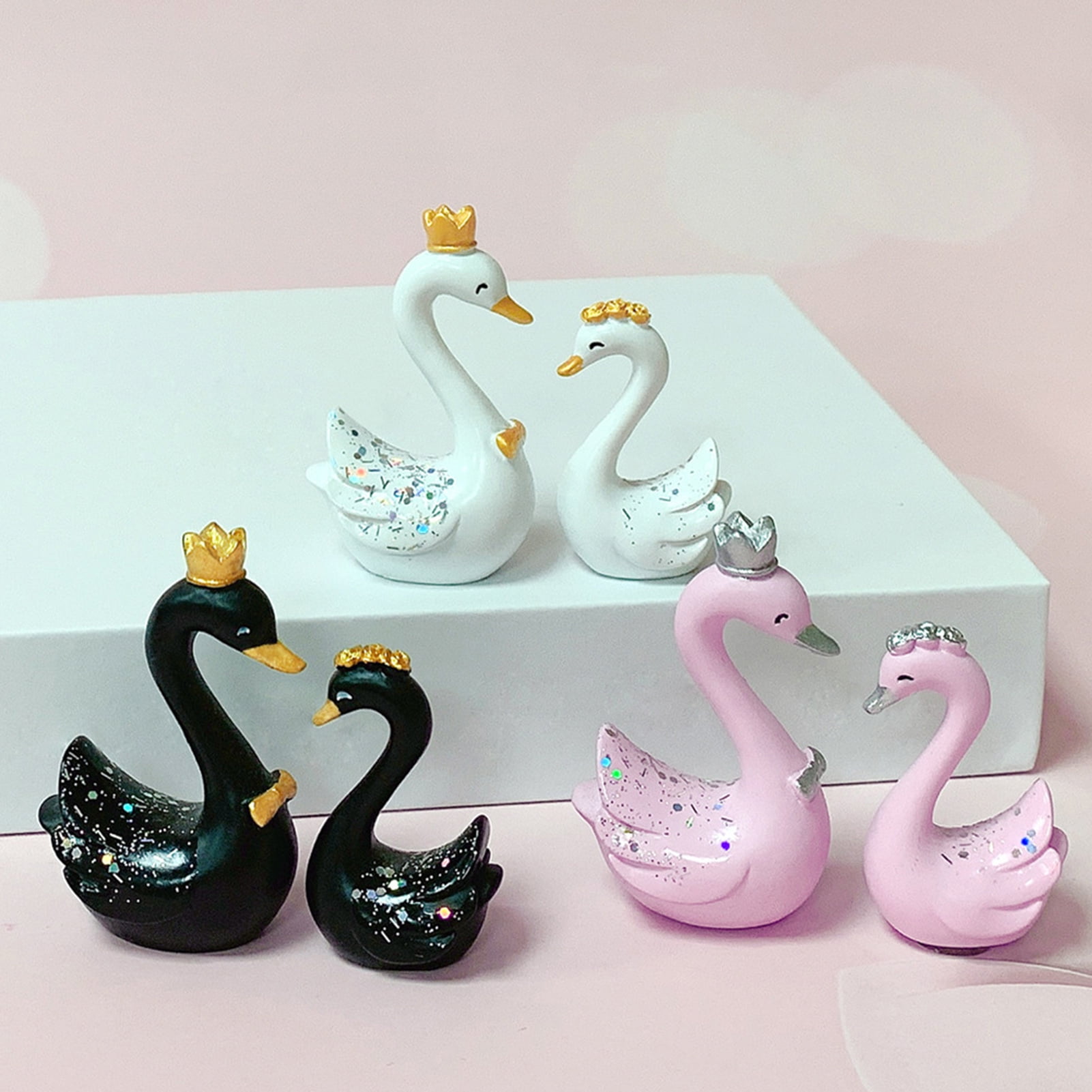 Deyuer 1 Pair Swan Desktop Ornaments Artwork Realistic Shape Smiling ...