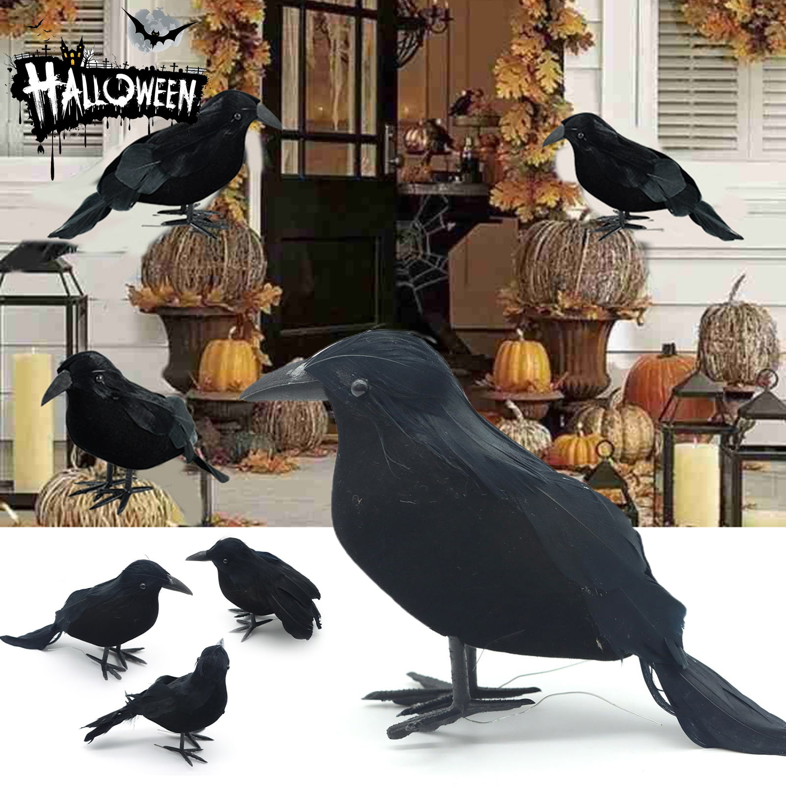 Deyuer 1 Set Feathered Crow Statue Handmade Realistic Looking Foam Fake ...