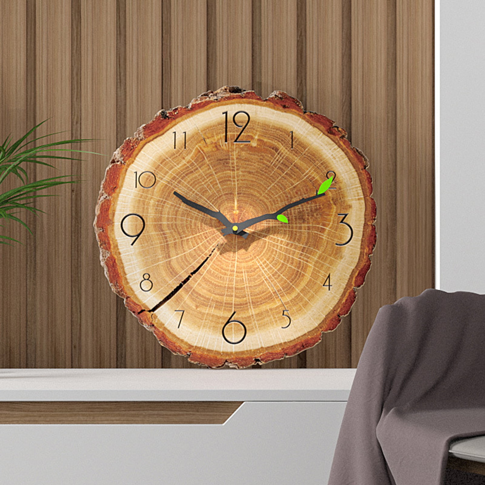 Deyuer 12 Inch Wood Grain Wall Clock Creative Tree Stump Design Silent ...