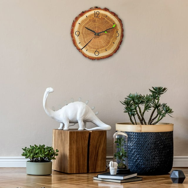 Deyuer 12 Inch Wood Grain Wall Clock Creative Tree Stump Design Silent ...
