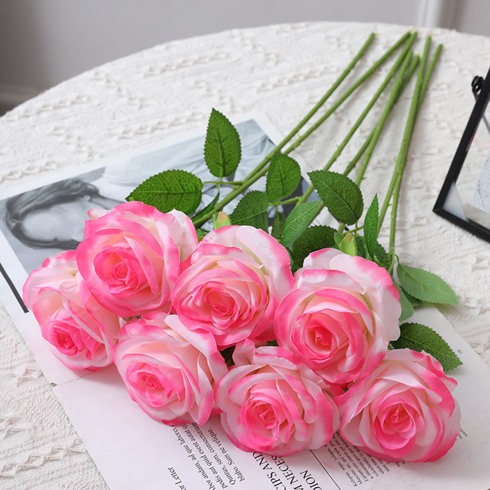 Deyuer 12Pcs Artificial Rose Flowers Realistic Looking Vibrant Color ...