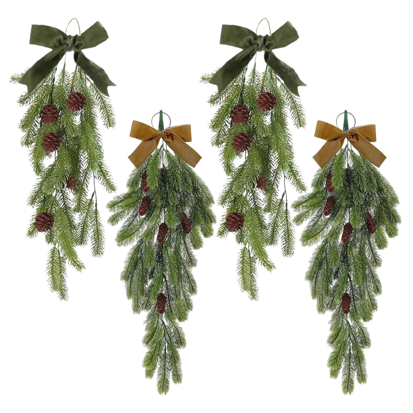 Deyuer 2Pcs Christmas Teardrop Swag Faux Pine Needles Swag with Pine ...