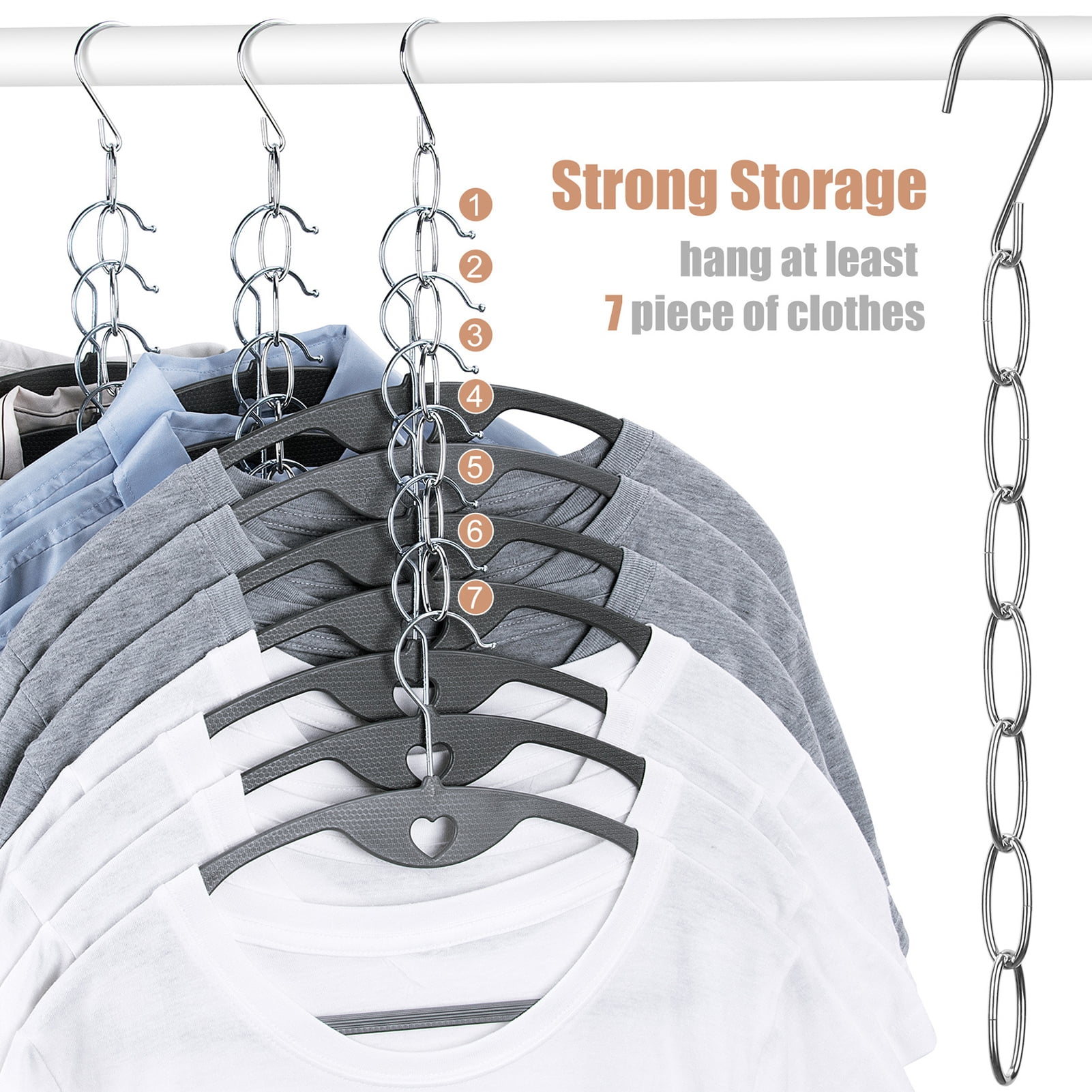 Deyuer 6/10Pcs Collapsible Metal Chain Clothes Hanger Organizer with 7 ...