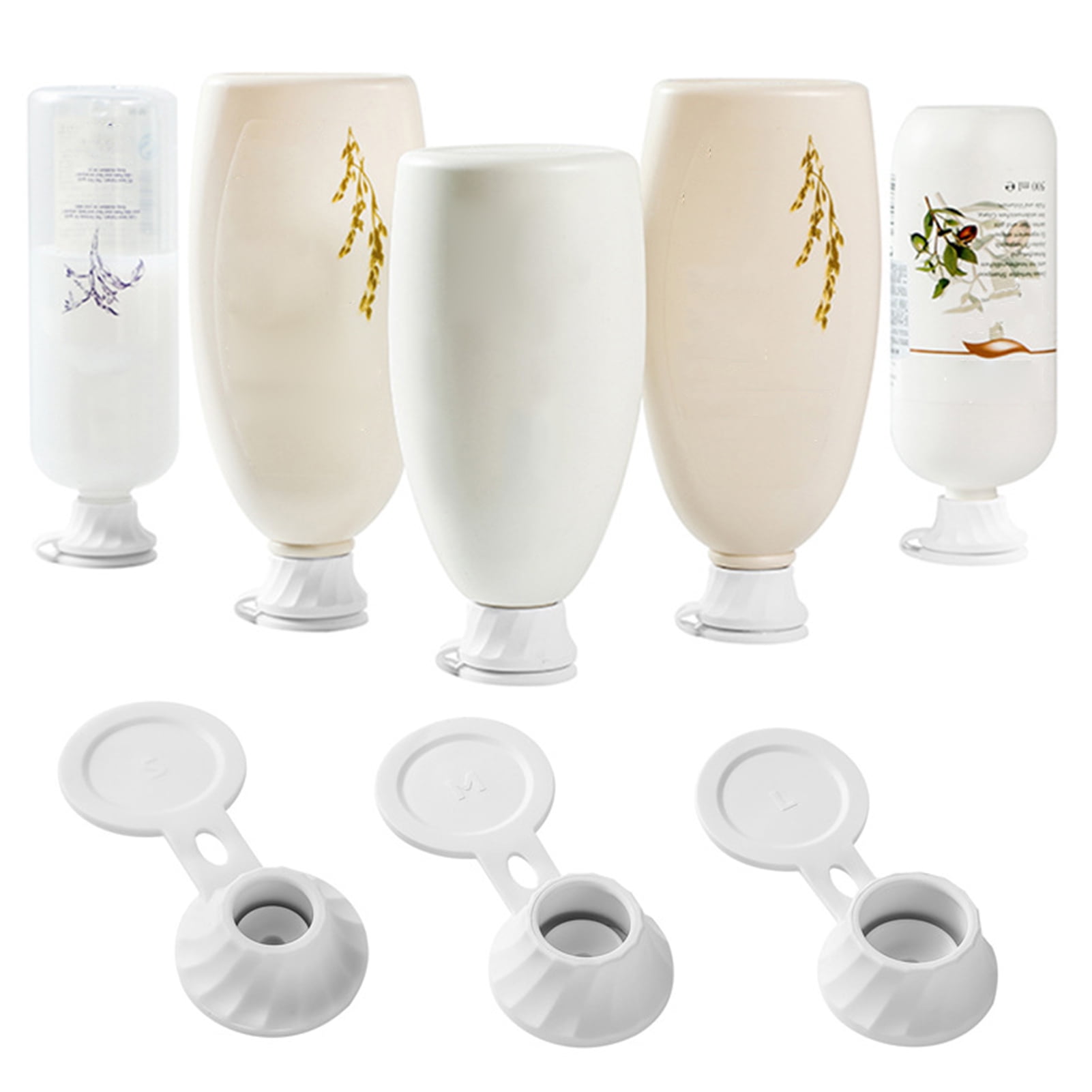 Deyuer 6Pcs Inverted Bottle Emptying Lid Leakproof 3 Sizes TPE Shampoo ...