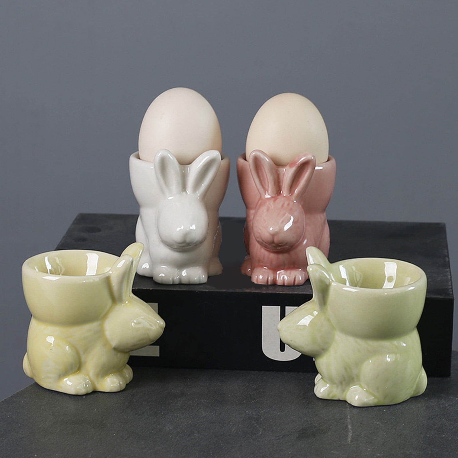 Deyuer Ceramic Rabbit Egg Cup Bunny Egg Holder Breakfast Table Decor ...