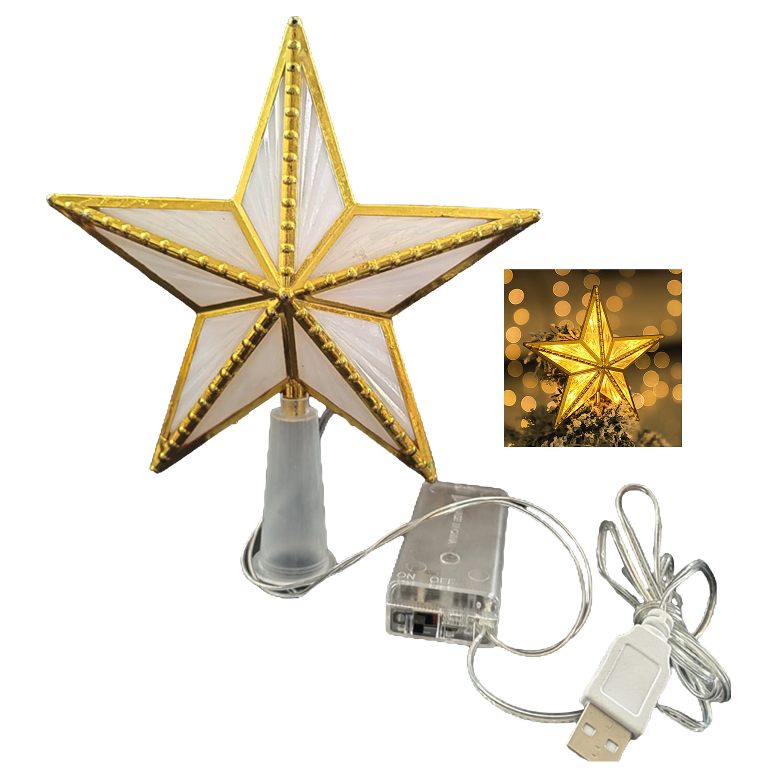 Deyuer Christmas Tree LED Glowing Five-Pointed Star Light Topper Star ...