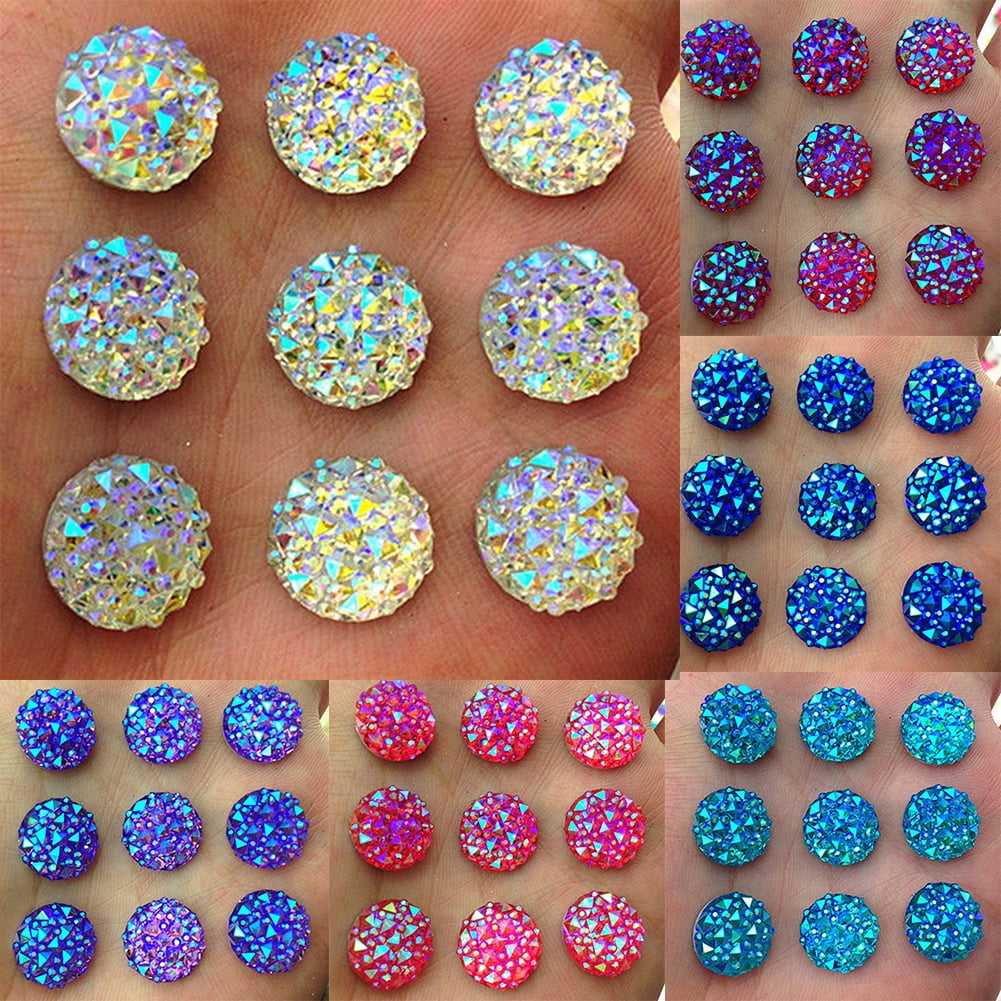 Deyuer DIY 40Pcs 12mm Round AB Resin Flatback Rhinestones for Phone ...