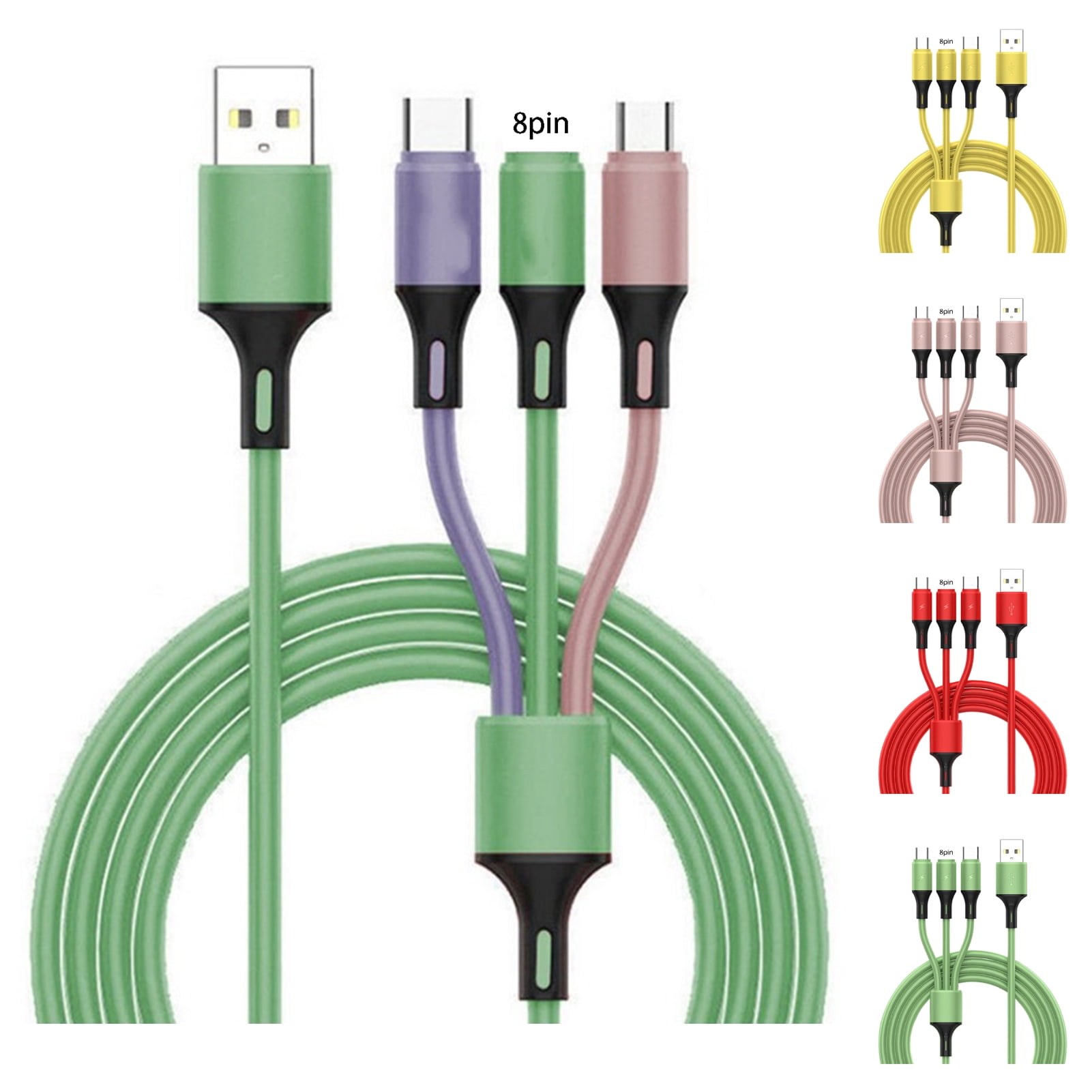 Deyuer Data Cable Universal Fast Charging 3 in 1 Liquid Silicone 8-pin ...