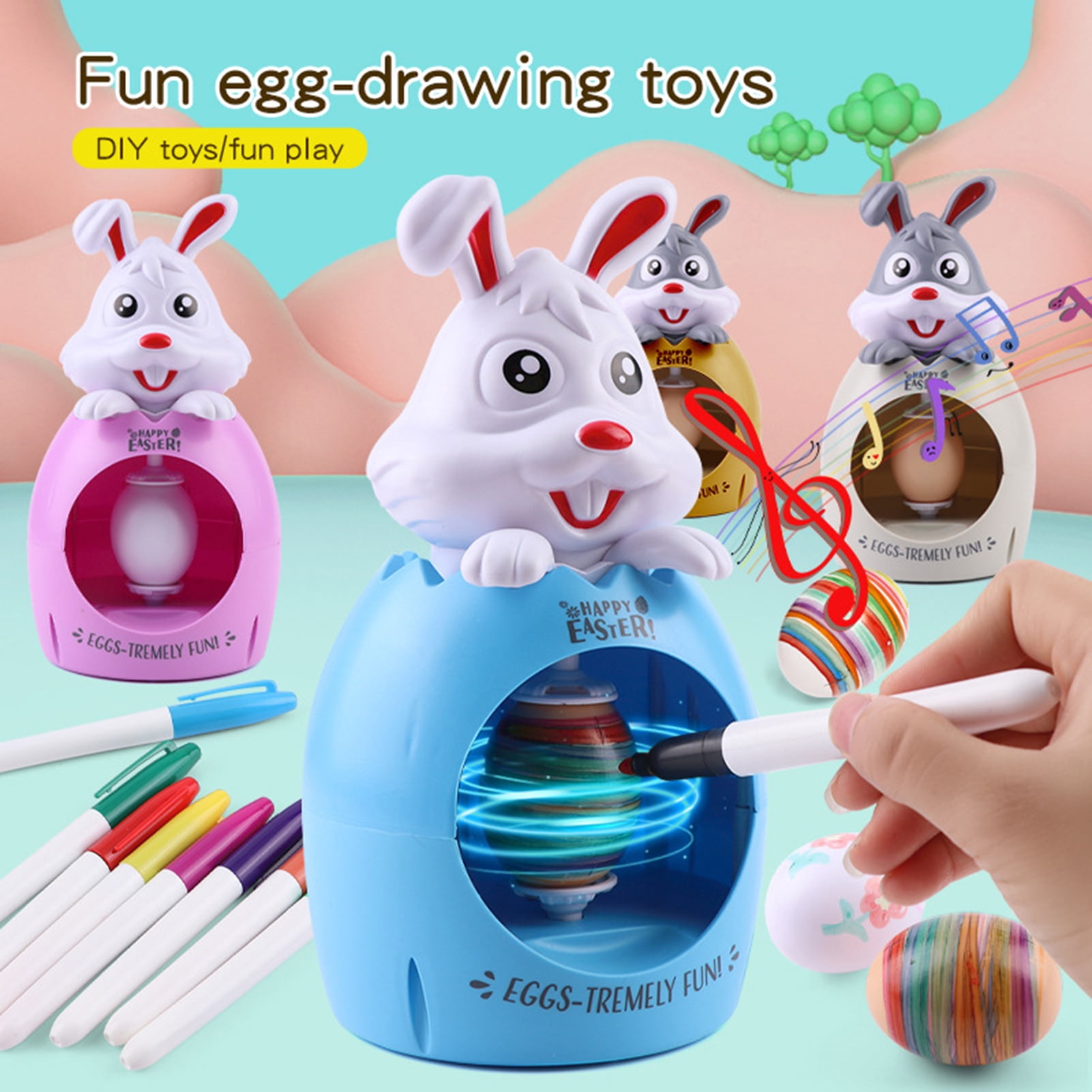 Deyuer Egg Painting Machine Kit Bunny Spinner with 8 Colorful Markers ...