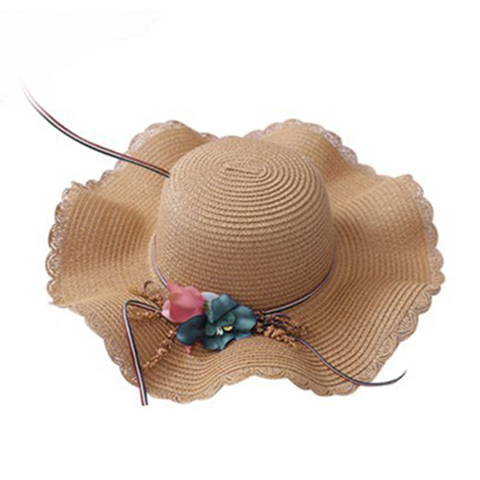 Deyuer Girls Straw Hat Weaving Wide Brim Summer Beach Hat Sun Hat for ...