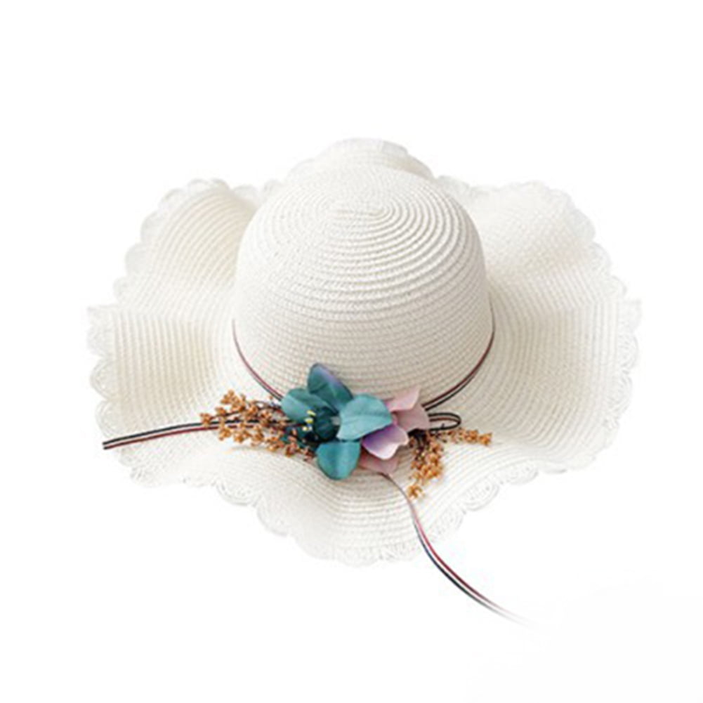 Deyuer Girls Straw Hat Weaving Wide Brim Summer Beach Hat Sun Hat for ...